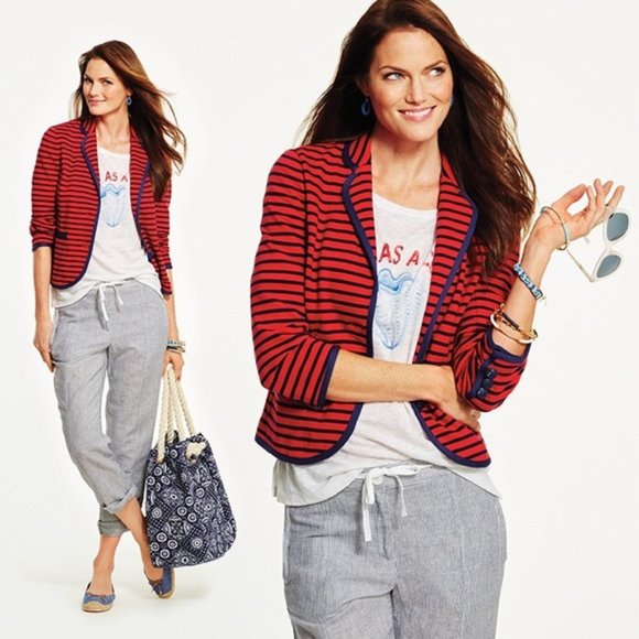 Talbots | Jackets & Coats | Talbots Striped Sweater Knit Jacket Blazer ...
